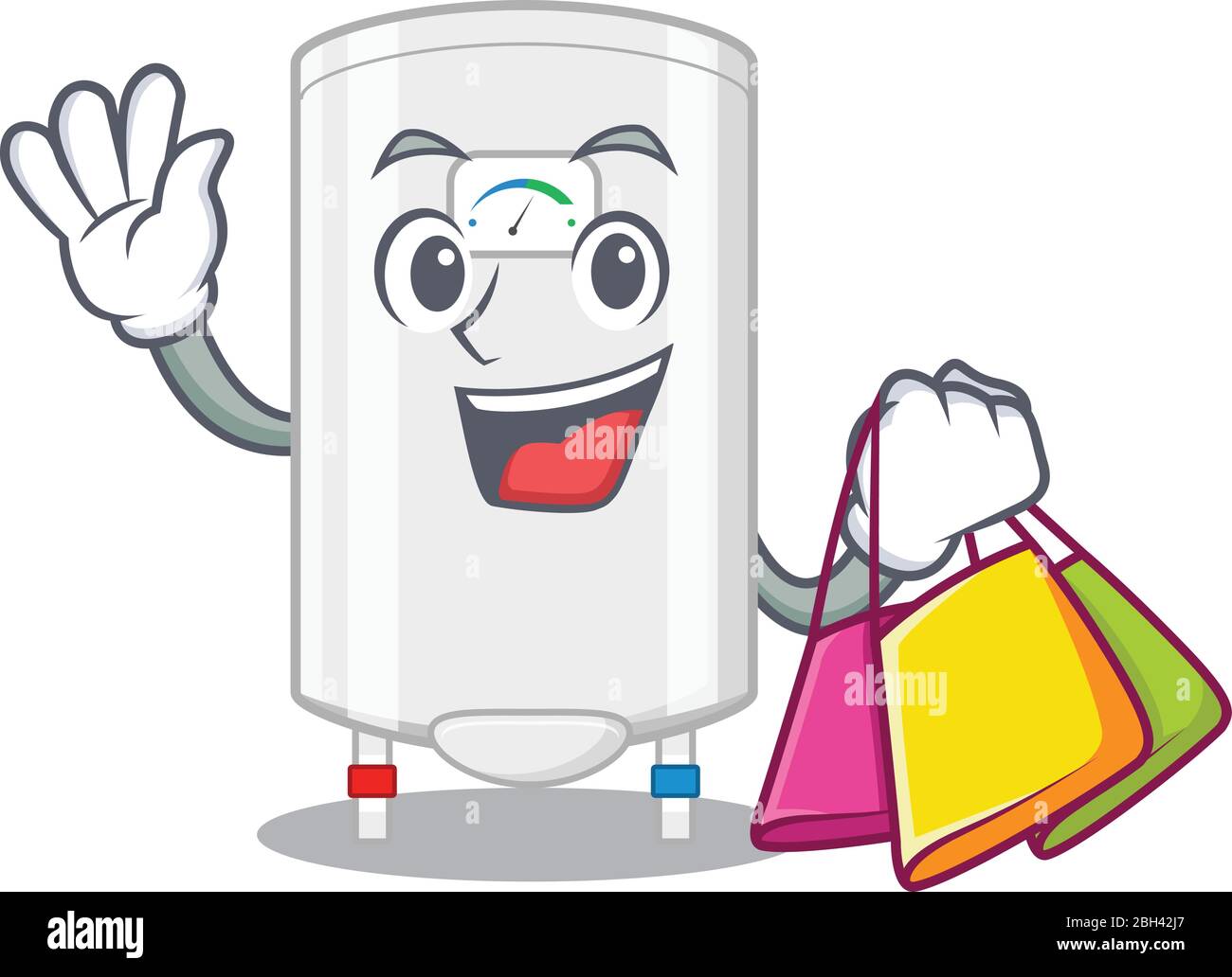 Rich and famous gas water heater cartoon character holding shopping ...