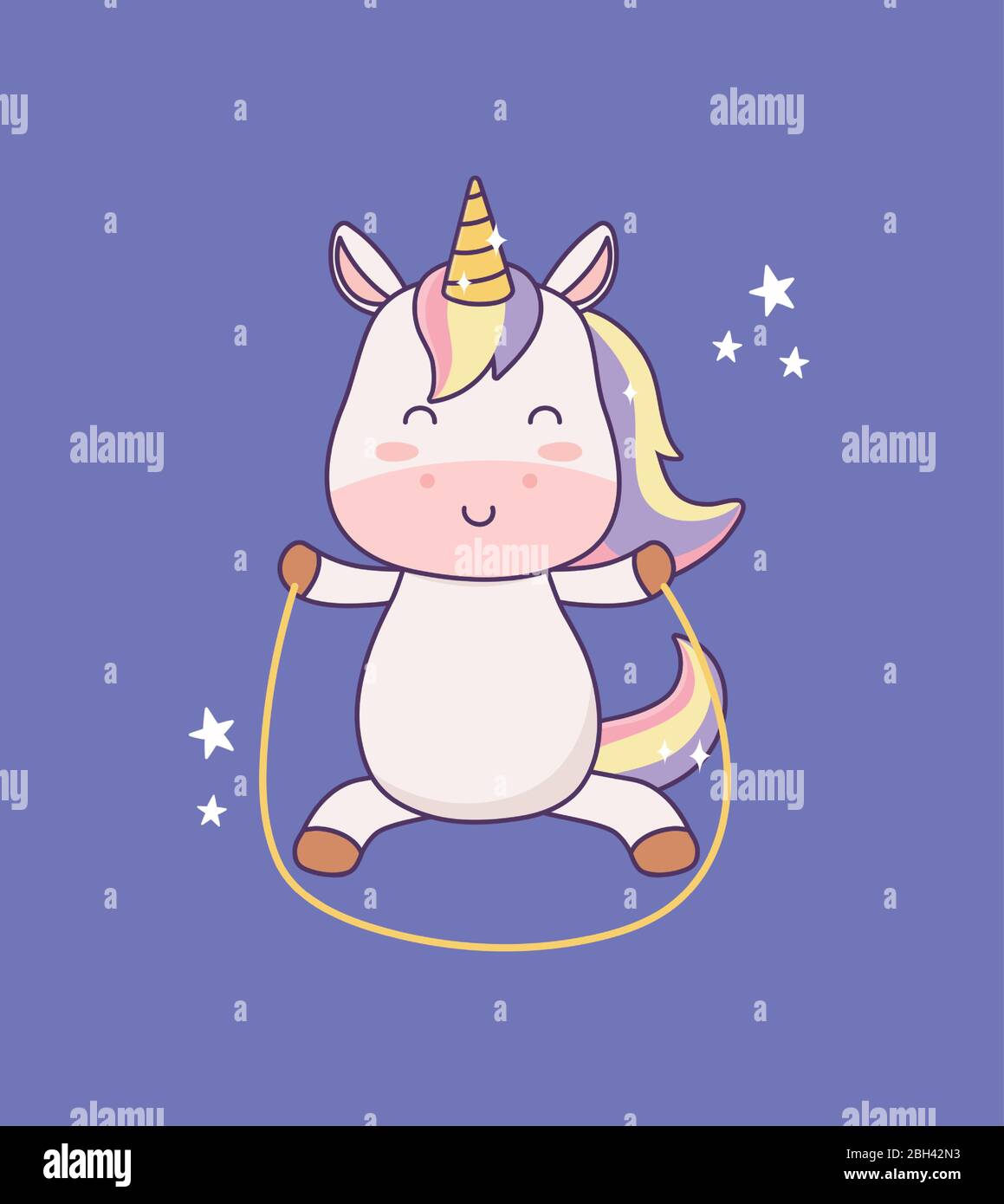 kawaii little unicorn with jump rope cartoon character magical fantasy ...