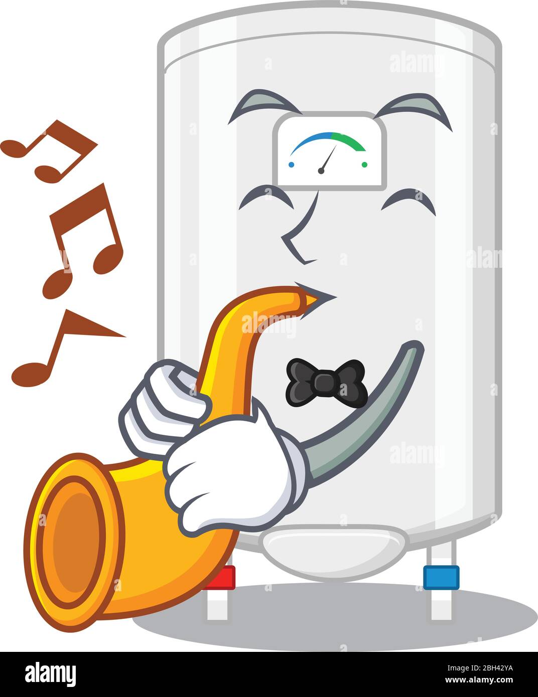 Talented musician of gas water heater cartoon design playing a trumpet ...