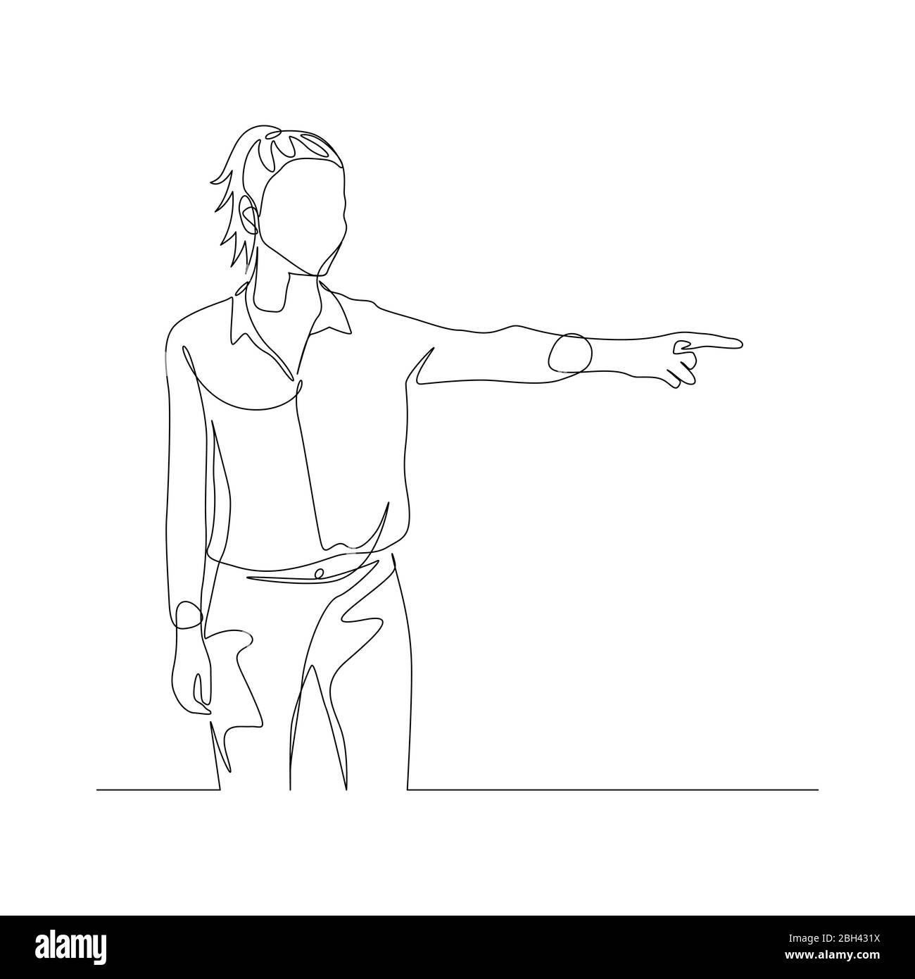 Continuous one line woman points the direction with her forefinger ...