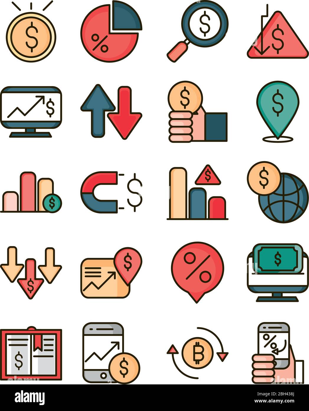 stock market financial business economy money icons set vector ...
