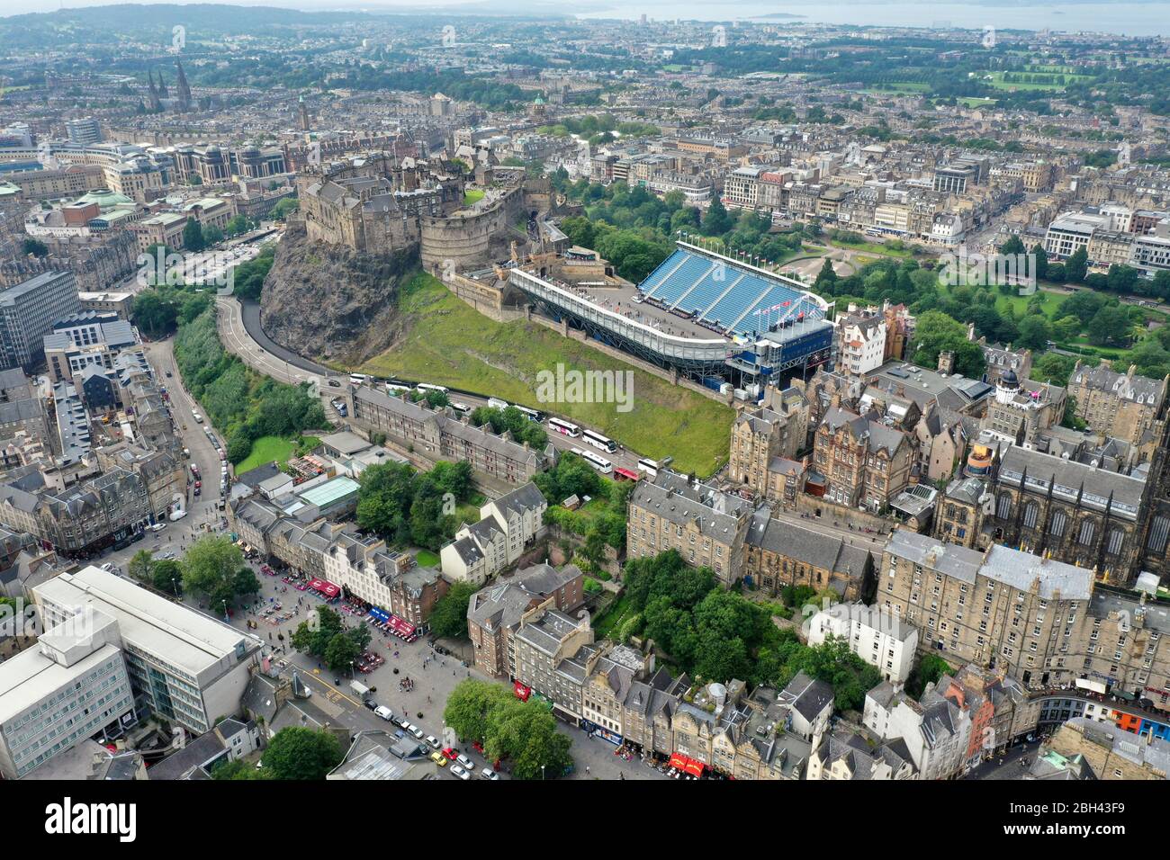 Aerial drone view of Edinburgh city centre old town area Stock Photo ...