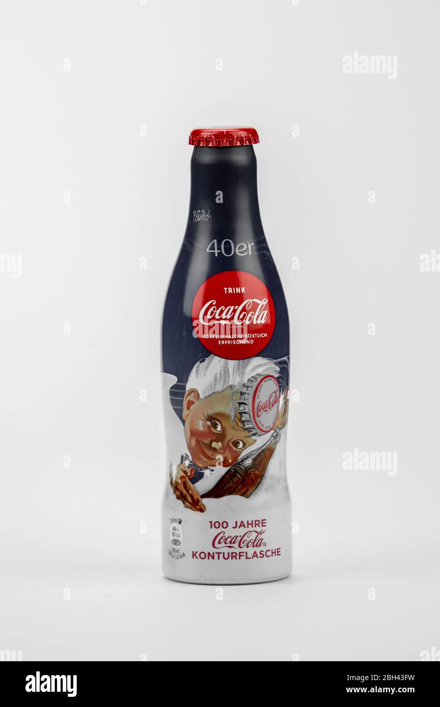 New York, USA 11.01.2020 Coca-Cola aluminum recyclable bottle isolated ...