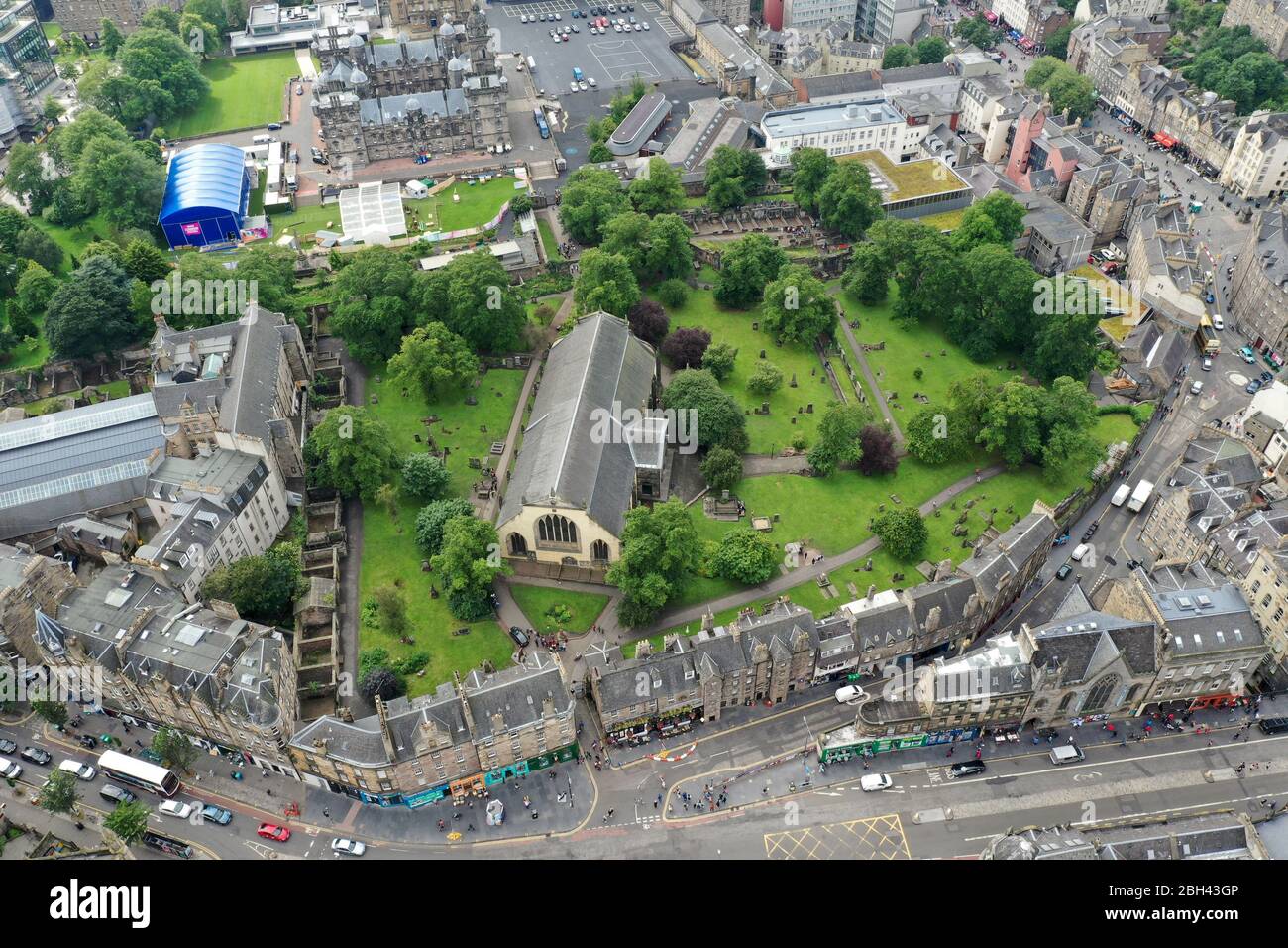 Aerial drone view of Edinburgh city centre old town area Stock Photo ...