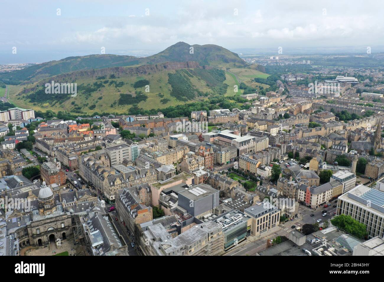 Aerial drone view of Edinburgh city centre old town area Stock Photo ...