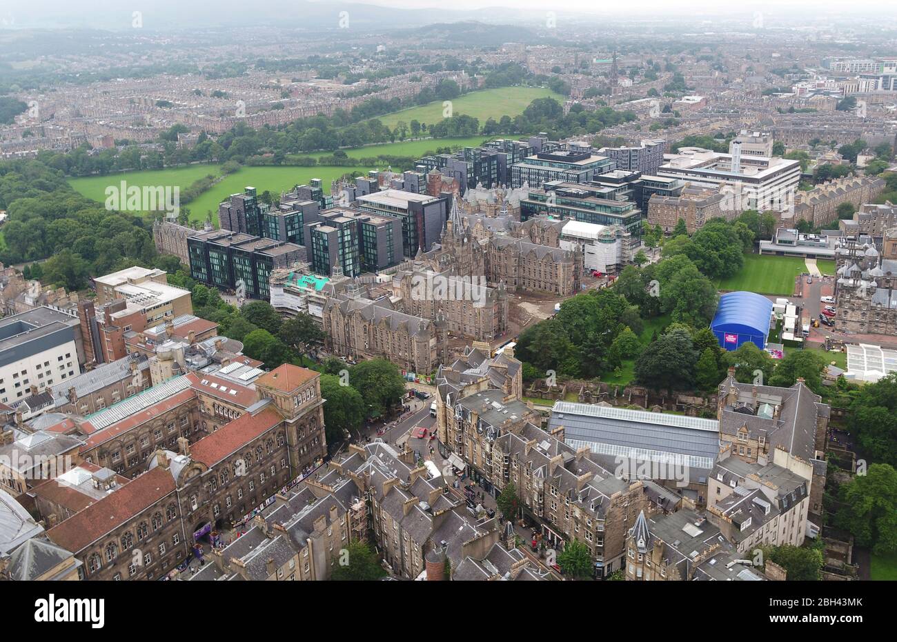 Aerial drone view of Edinburgh city centre old town area Stock Photo ...