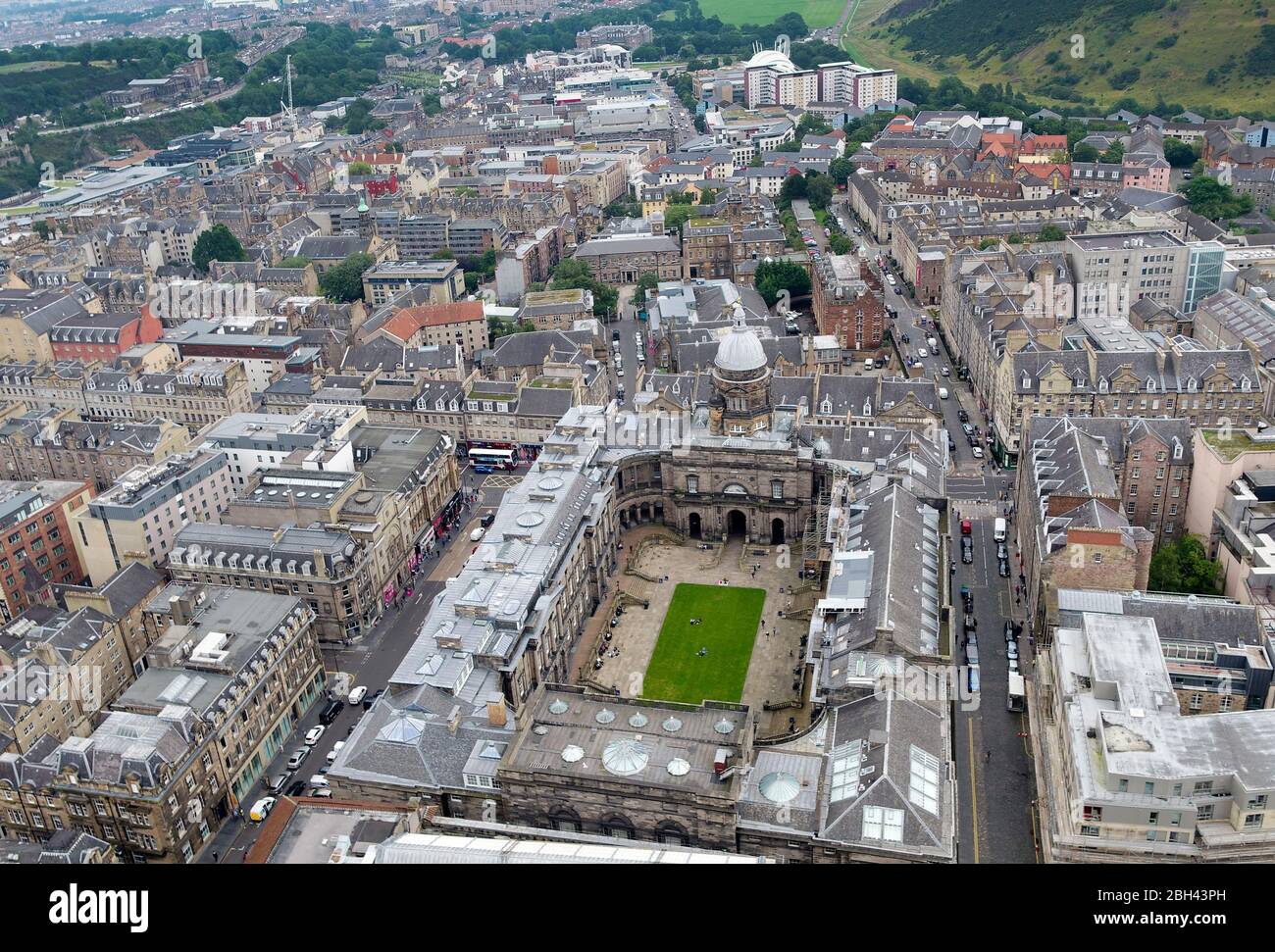 Aerial drone view of Edinburgh city centre old town area Stock Photo ...