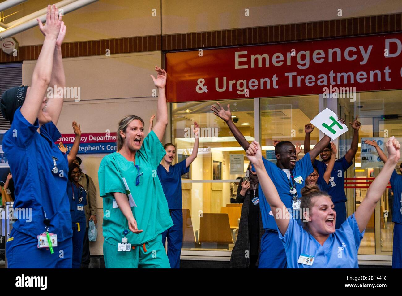 London, UK. 23rd Apr, 2020. Hospital staff, including the A&E ...