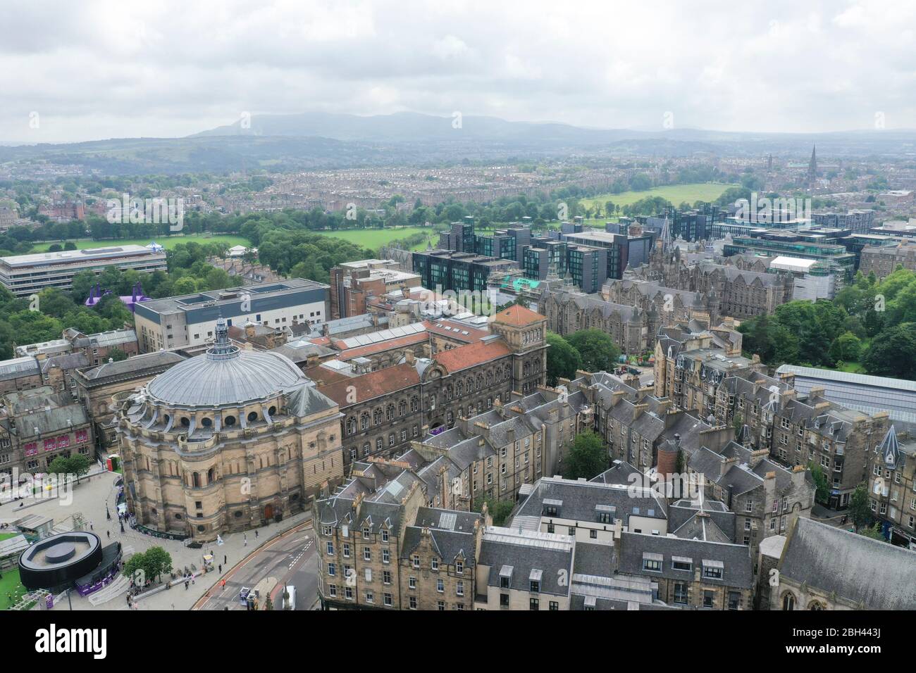 Aerial drone view of Edinburgh city centre old town area Stock Photo ...