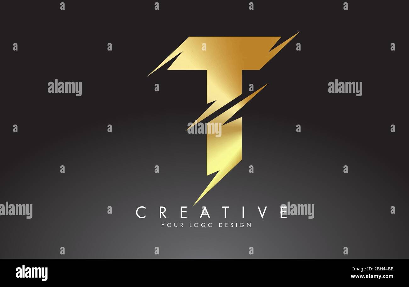 Golden T letter logo design with creative cuts. Creative vector ...