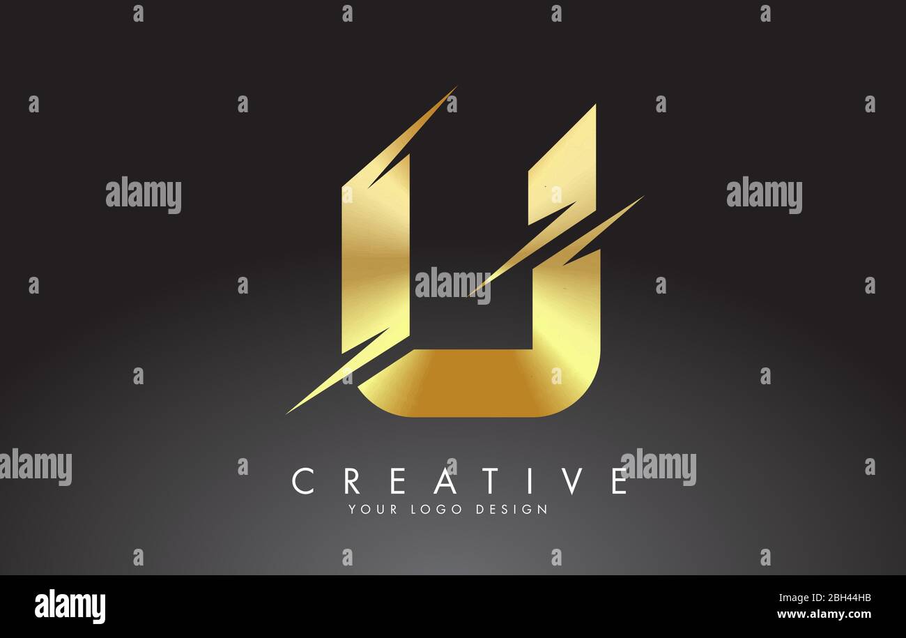 Golden U letter logo design with creative cuts. Creative vector ...