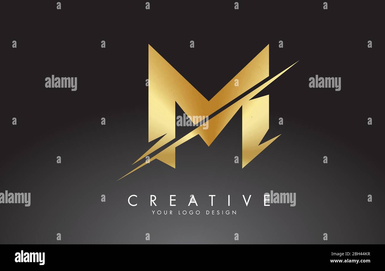 Golden M letter logo design with creative cuts. Creative vector ...