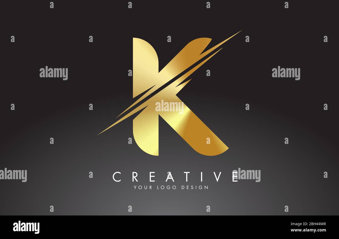 Golden K letter logo design with creative cuts. Creative vector ...