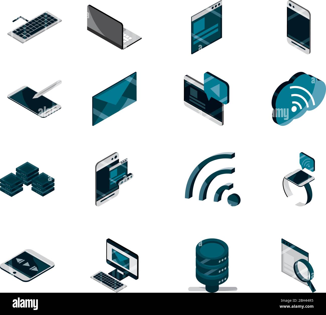technology device gadget digital isometric isolated icons set vector ...