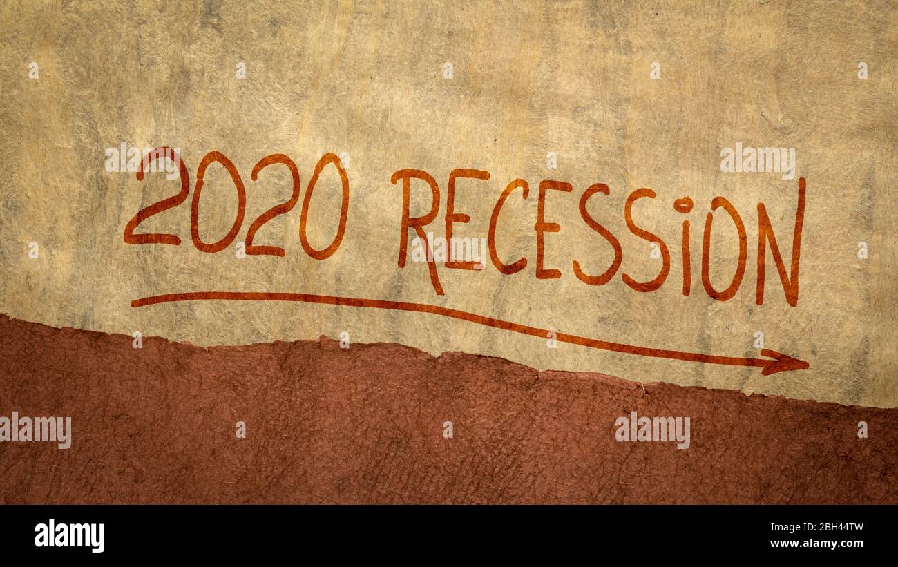 2020 recession - handwriting on a handmade paper. Economy, business ...