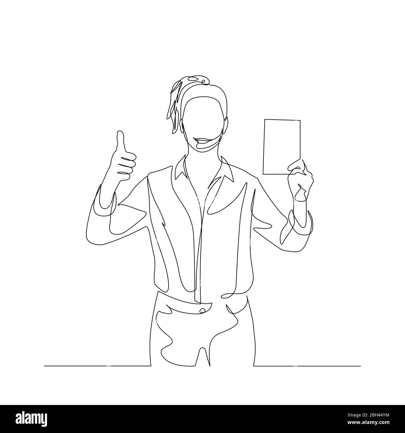 Continuous one line woman show thumb, smile and hold passport in other ...