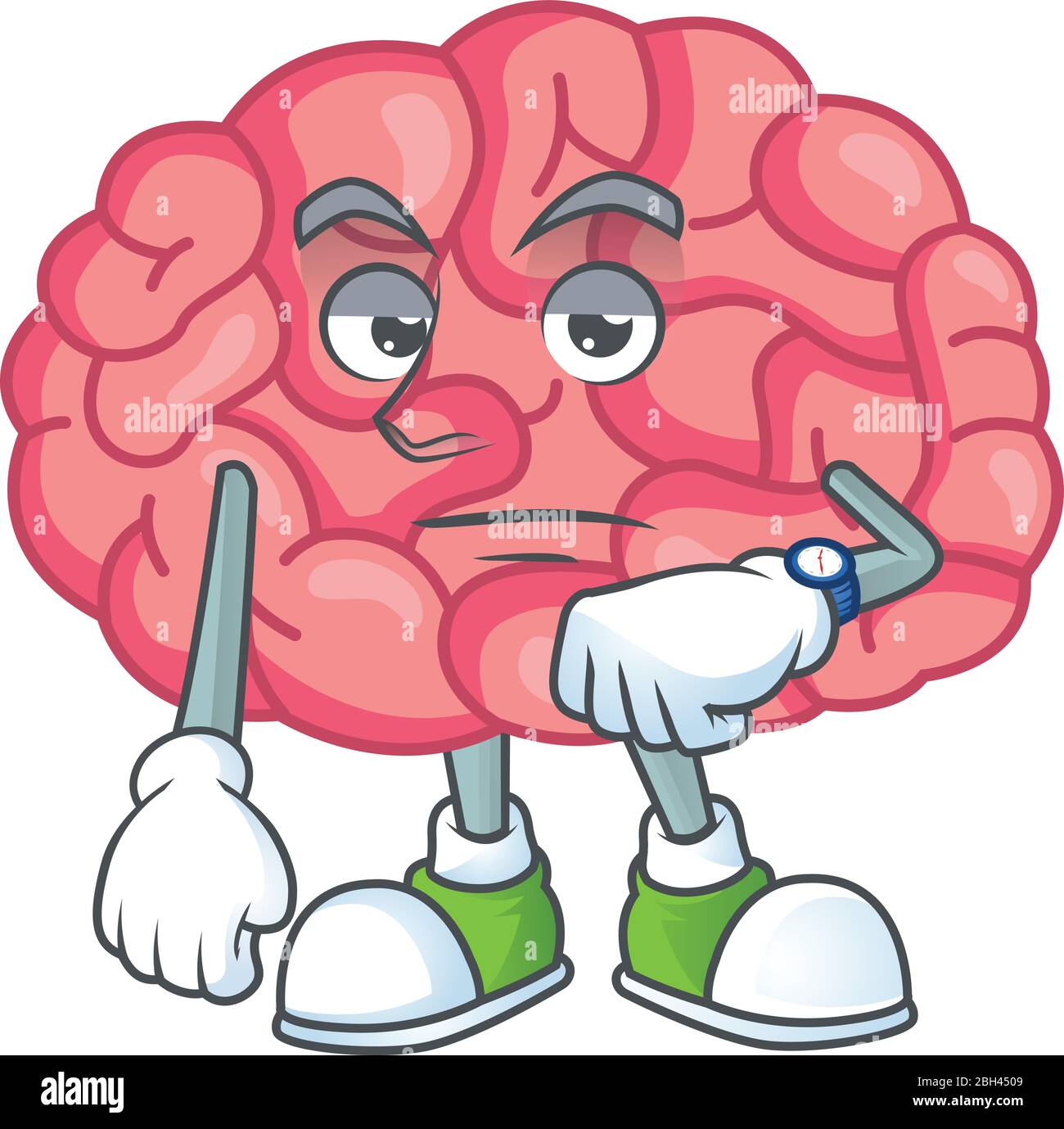 Brain with waiting gesture cartoon mascot design concept Stock Vector ...