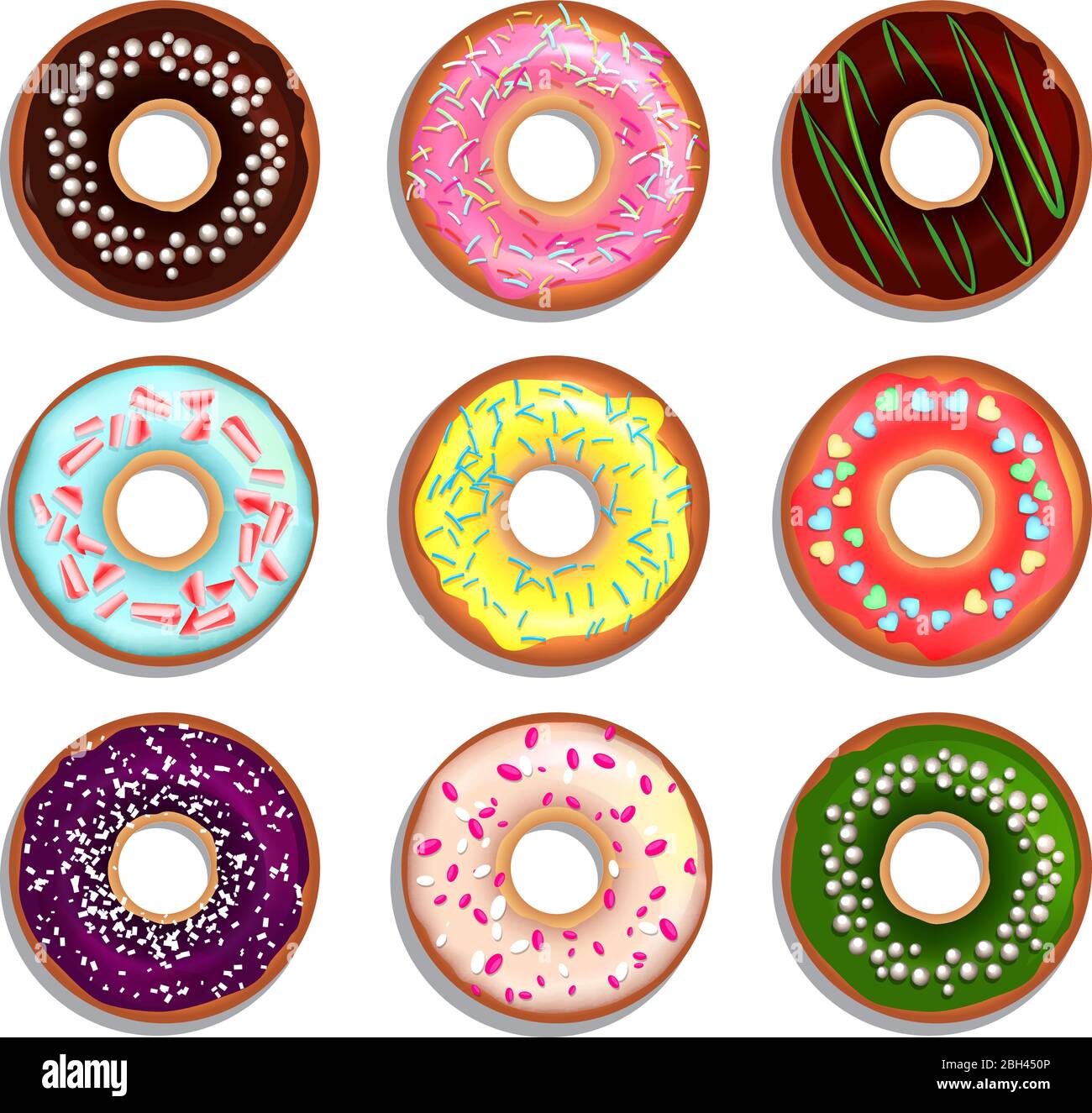 Different donuts in cartoon style. Vector illustrations isolate on ...
