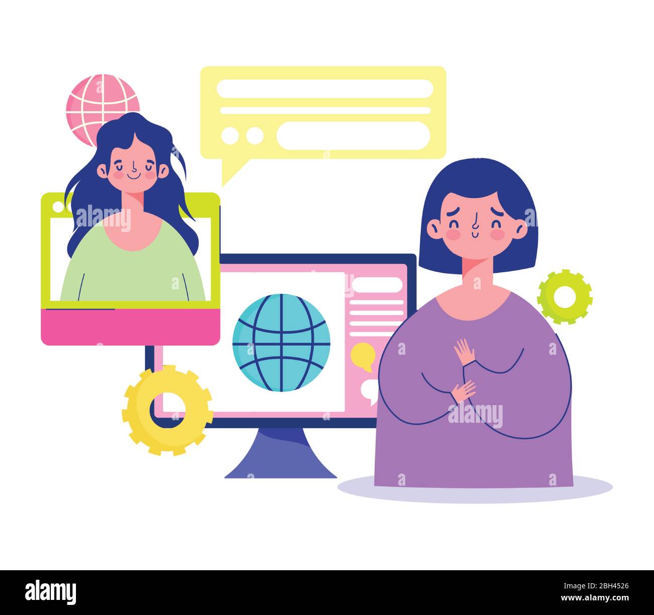 meeting online, people internet collaboration work computer vector ...