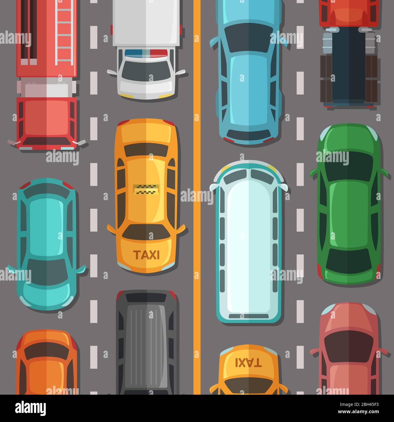 Vector highway road with cars and vehicles top view illustration ...