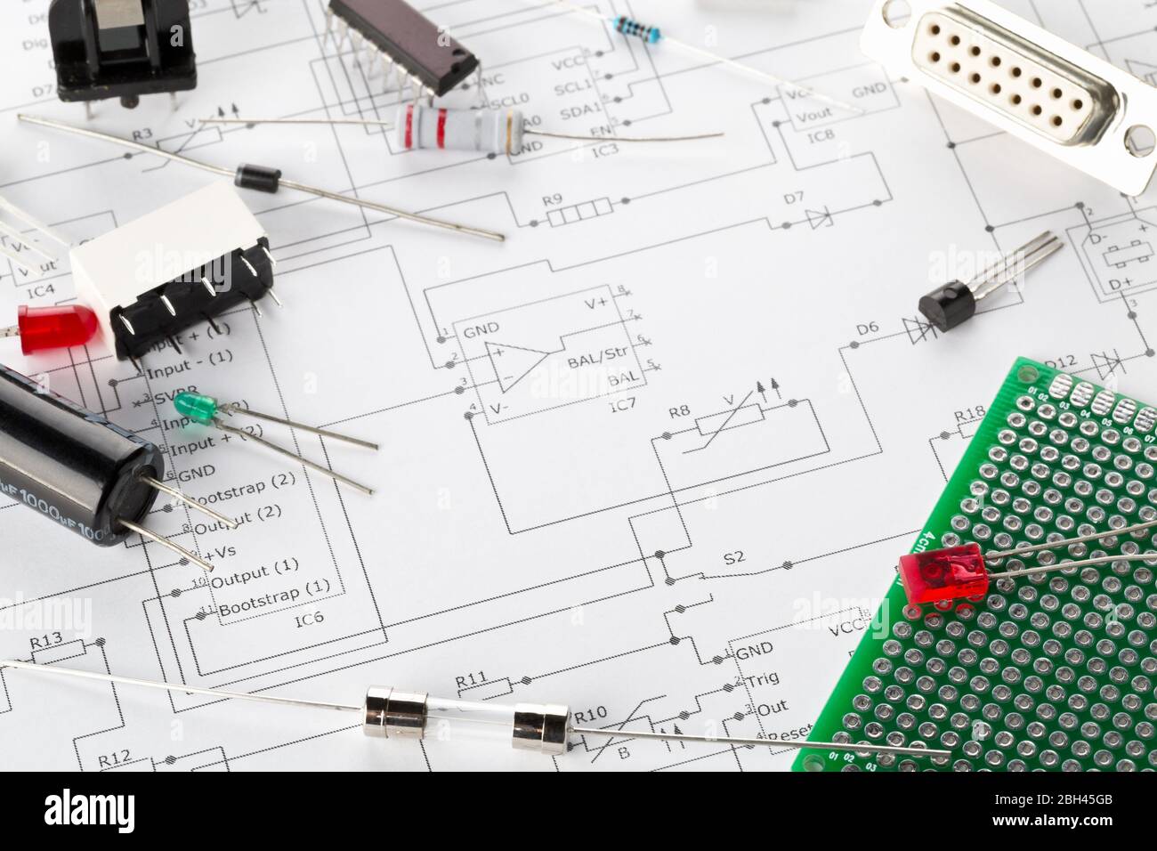 Different electronic parts or components on pcb wiring diagram ...