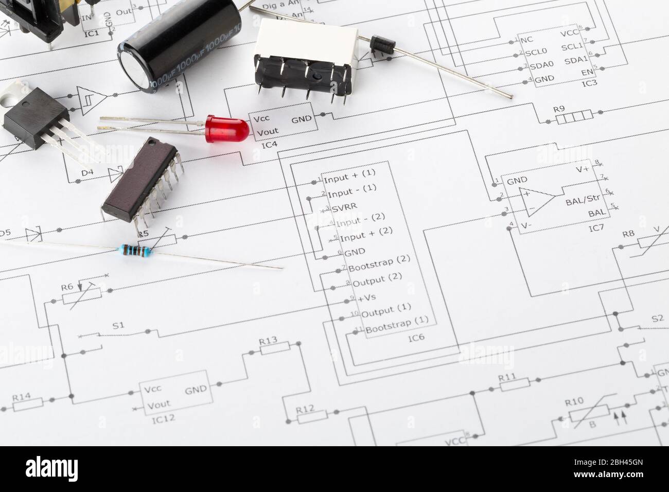 Different electronic parts or components on pcb wiring diagram ...