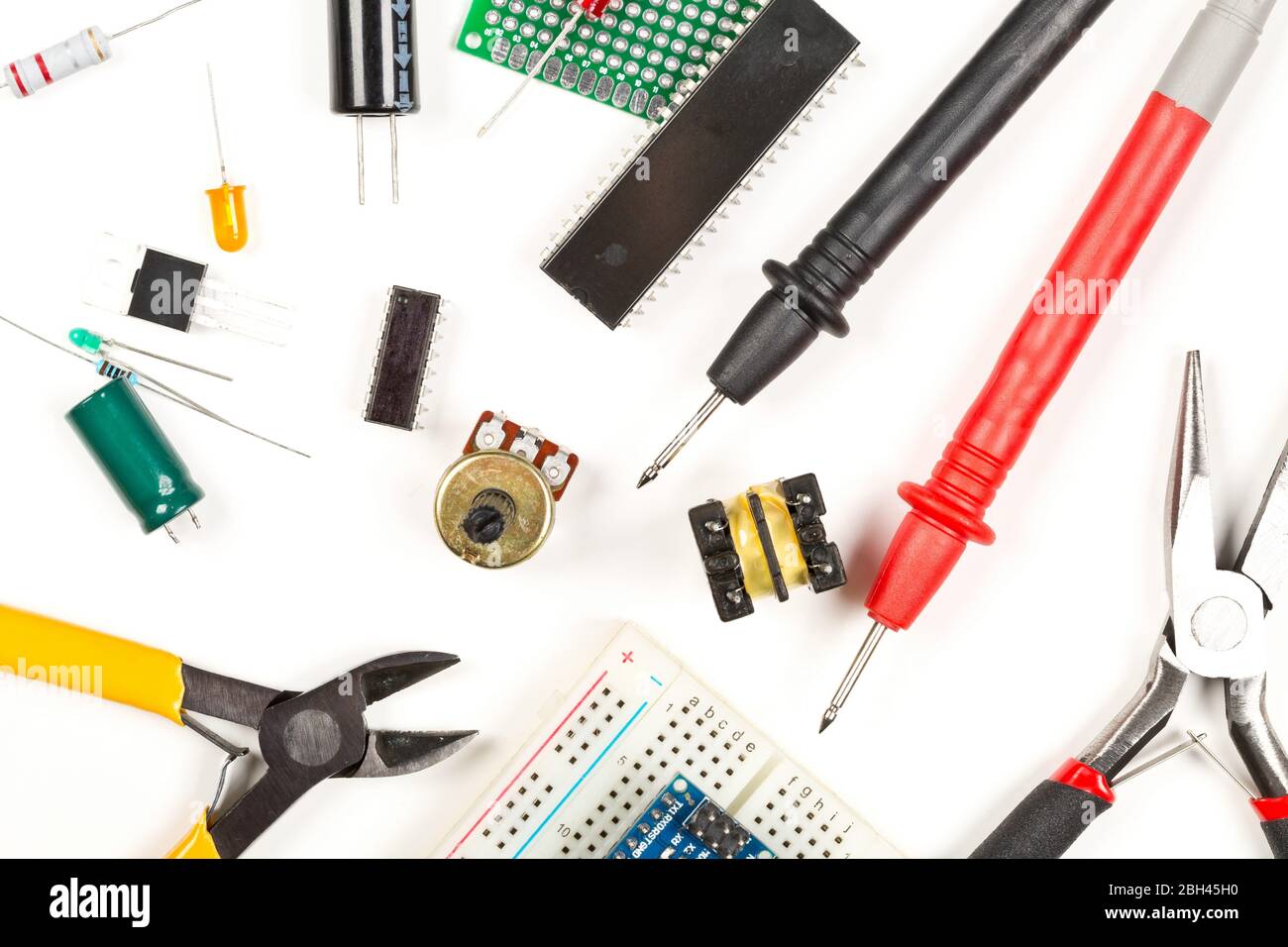 Different electronic parts or components, pliers and measurement device ...