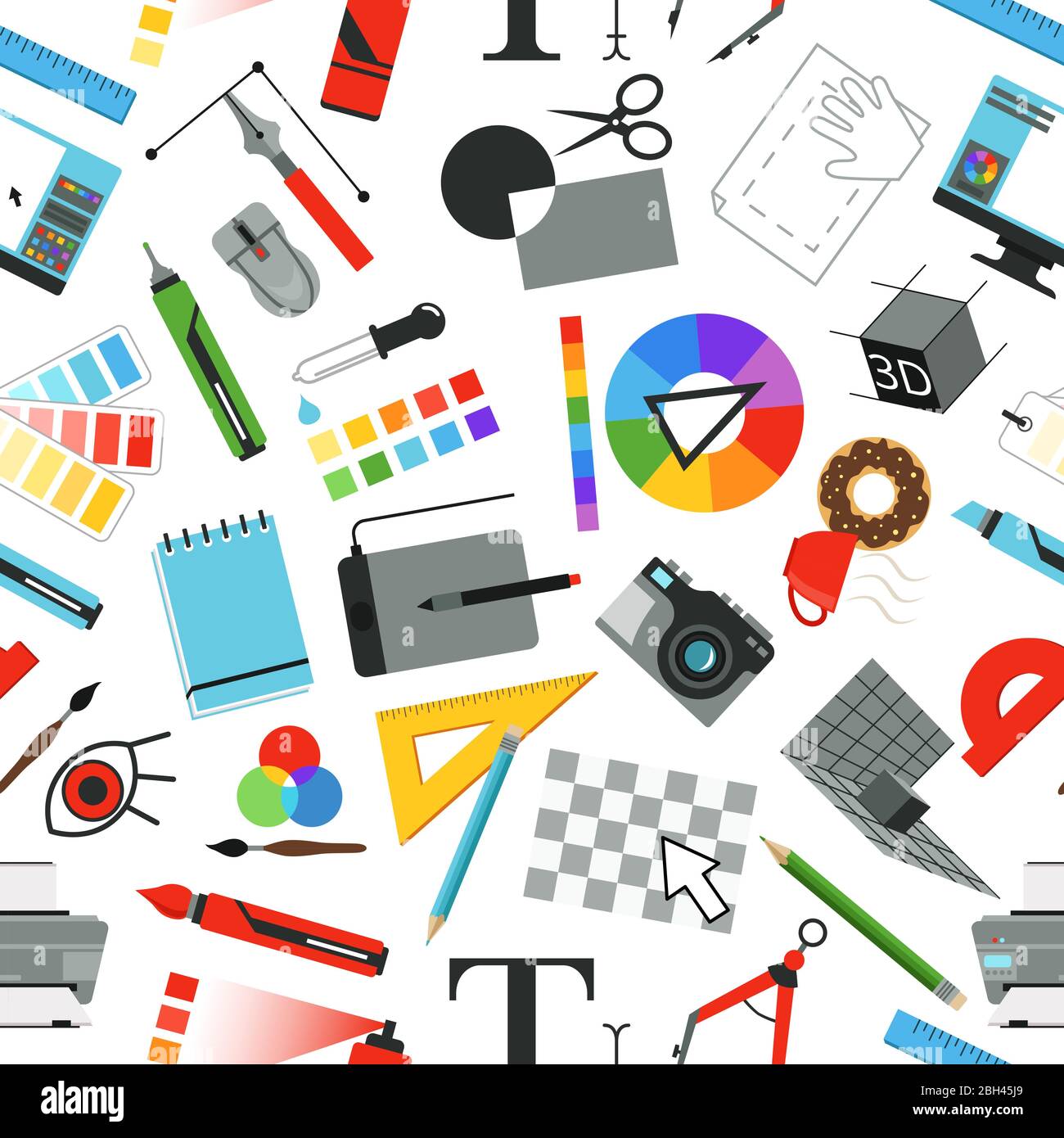Seamless pattern with different work tools for designers and artists ...