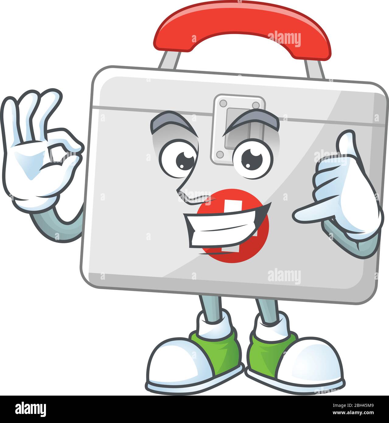 First aid kit mascot cartoon design make a call gesture Stock Vector ...