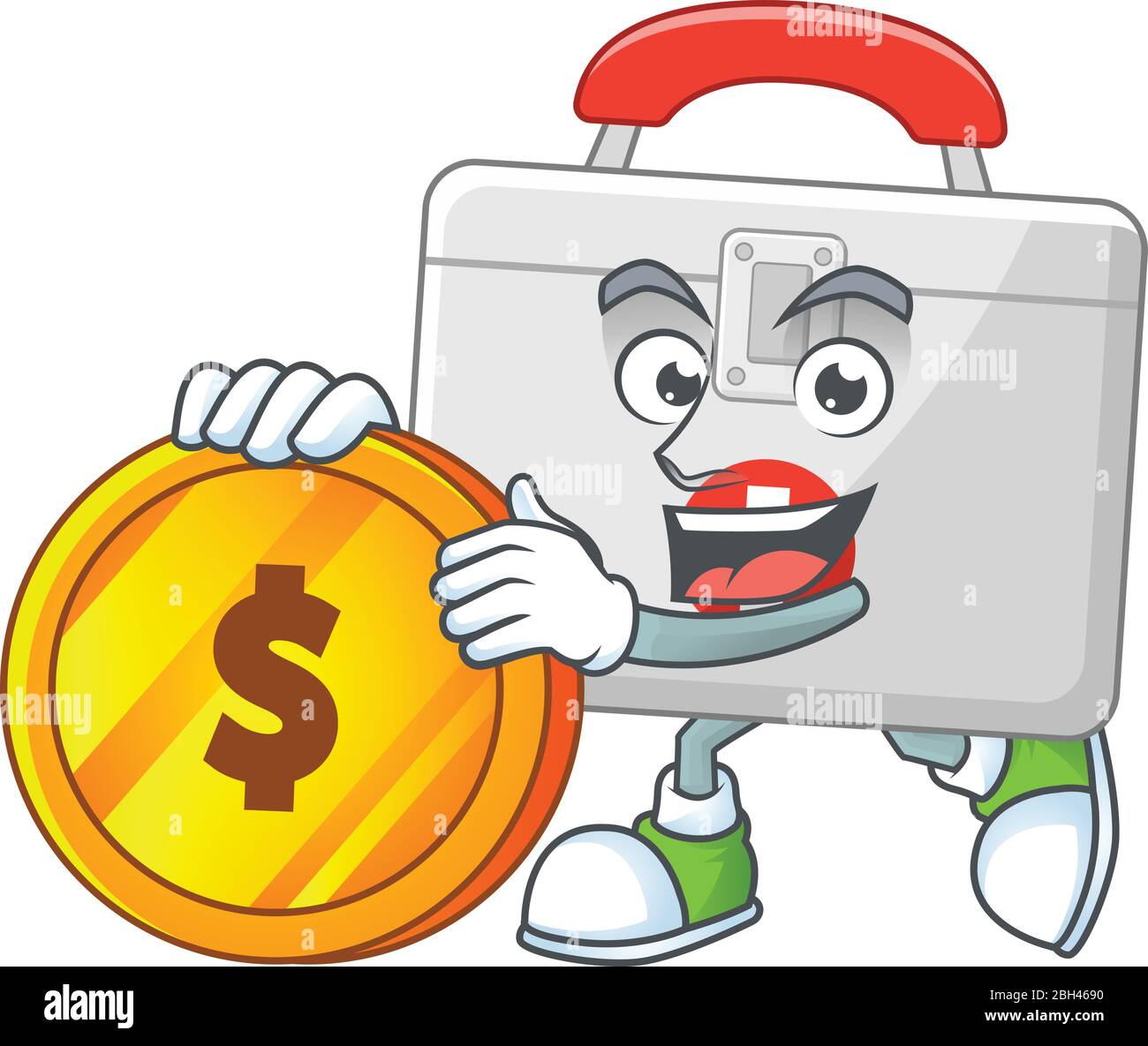 First aid kit rich cartoon character have big gold coin Stock Vector ...