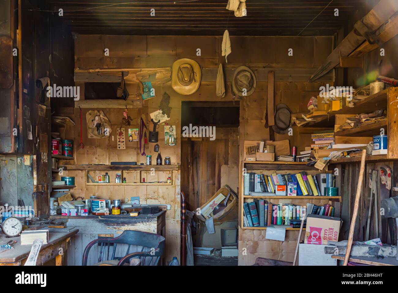Stagecoach stop interior in the old silver and gold mining ghost town ...