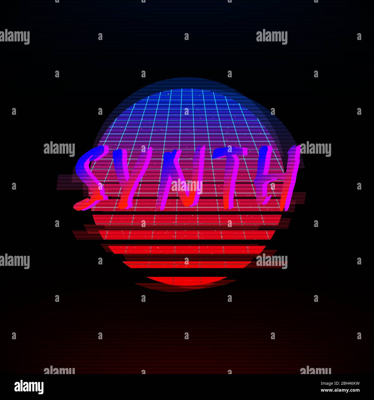 Synthwave style gradient sun with outer space starry and a laser grid ...