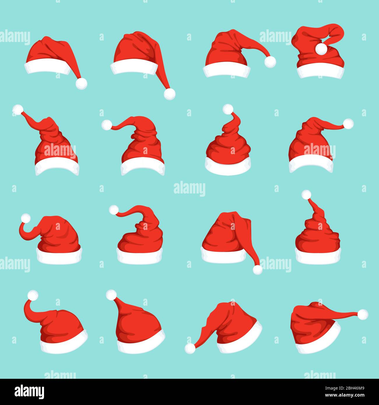 Hats of santa. Big christmas set isolated. Vector of santa claus hat ...
