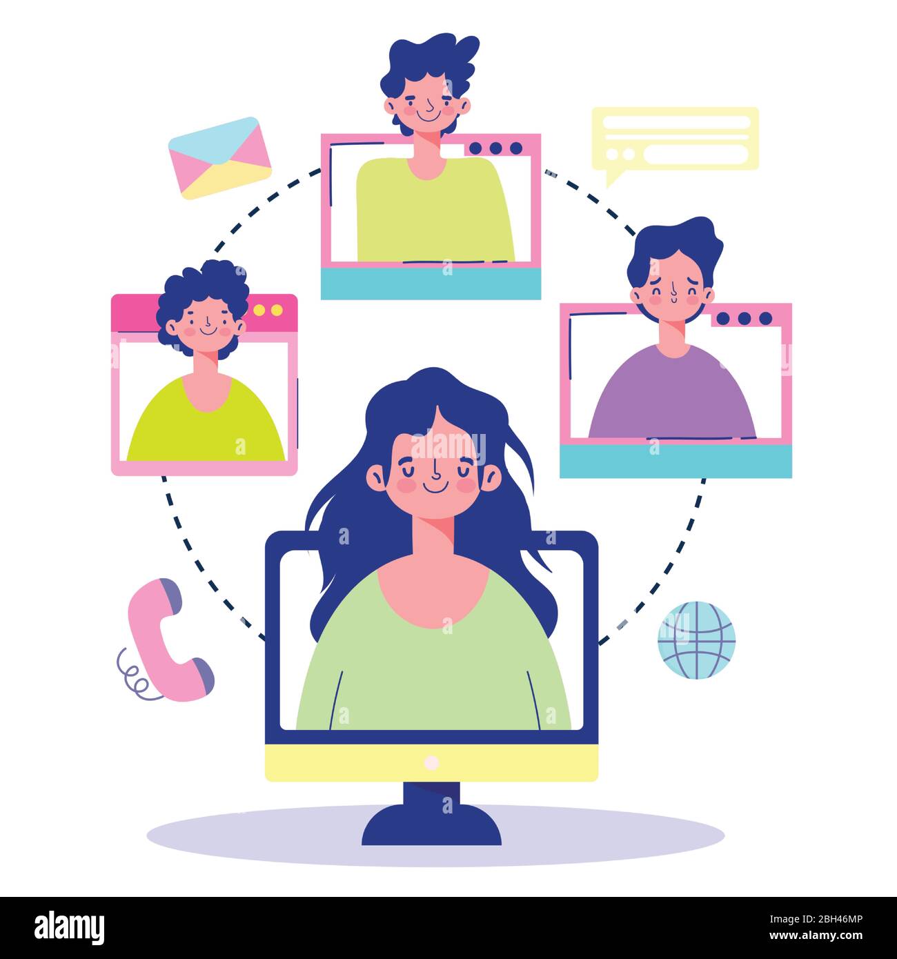 meeting online, people computer web connected world communication ...