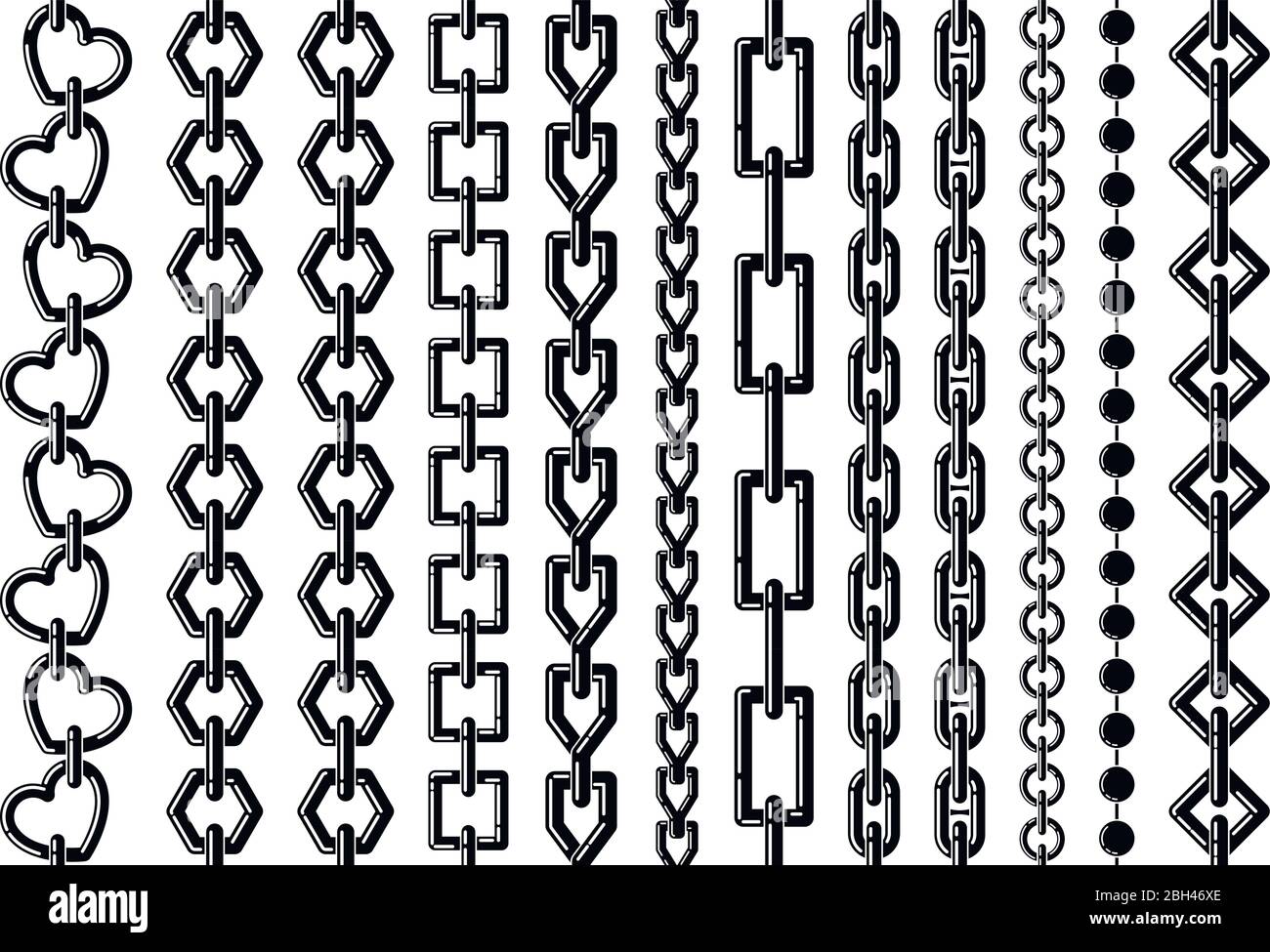 Silhouette of different steel chains isolate on white. Vector ...