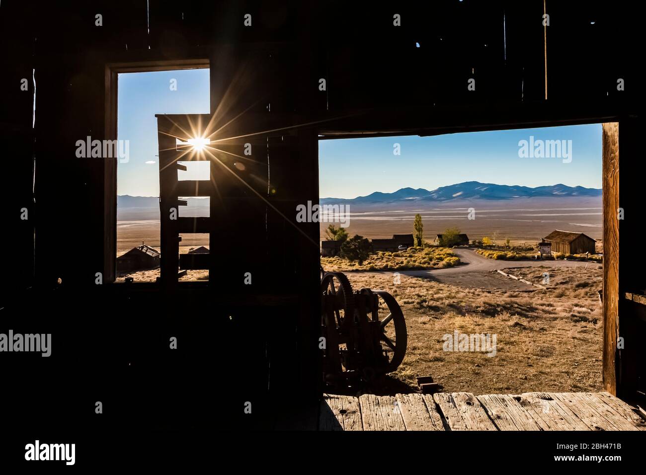View from machine shop in the old silver and gold mining ghost town of ...