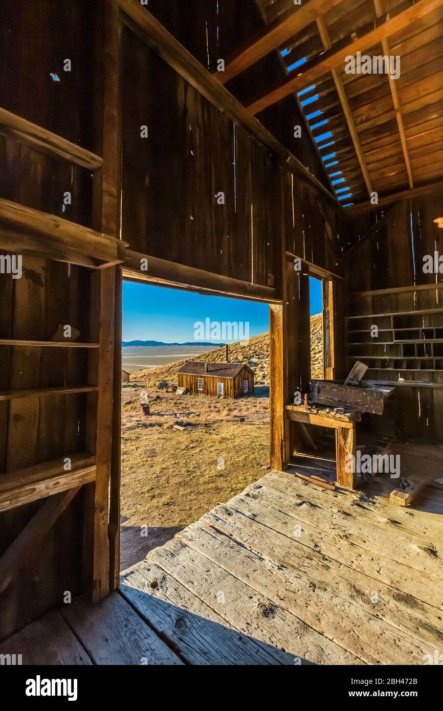 View from machine shop in the old silver and gold mining ghost town of ...