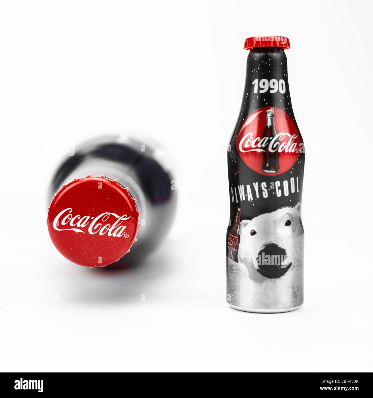 New York, USA 11.01.2020 Coca-Cola aluminum recyclable bottle isolated ...