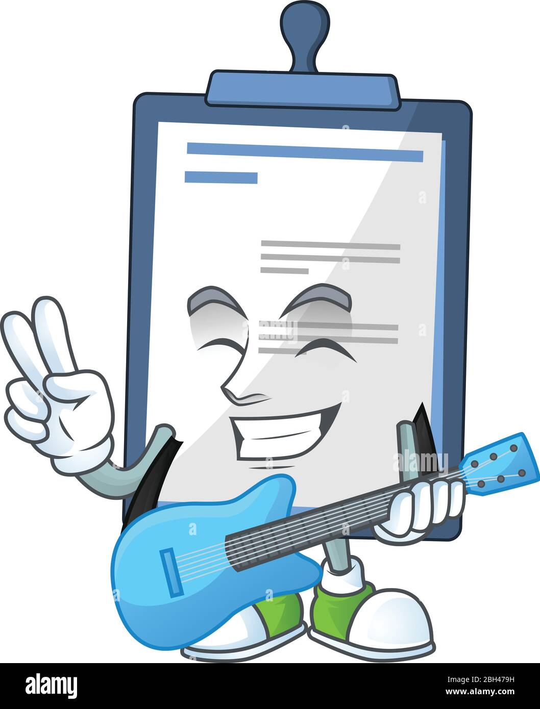 Happy face of medical note cartoon plays music with a guitar Stock ...