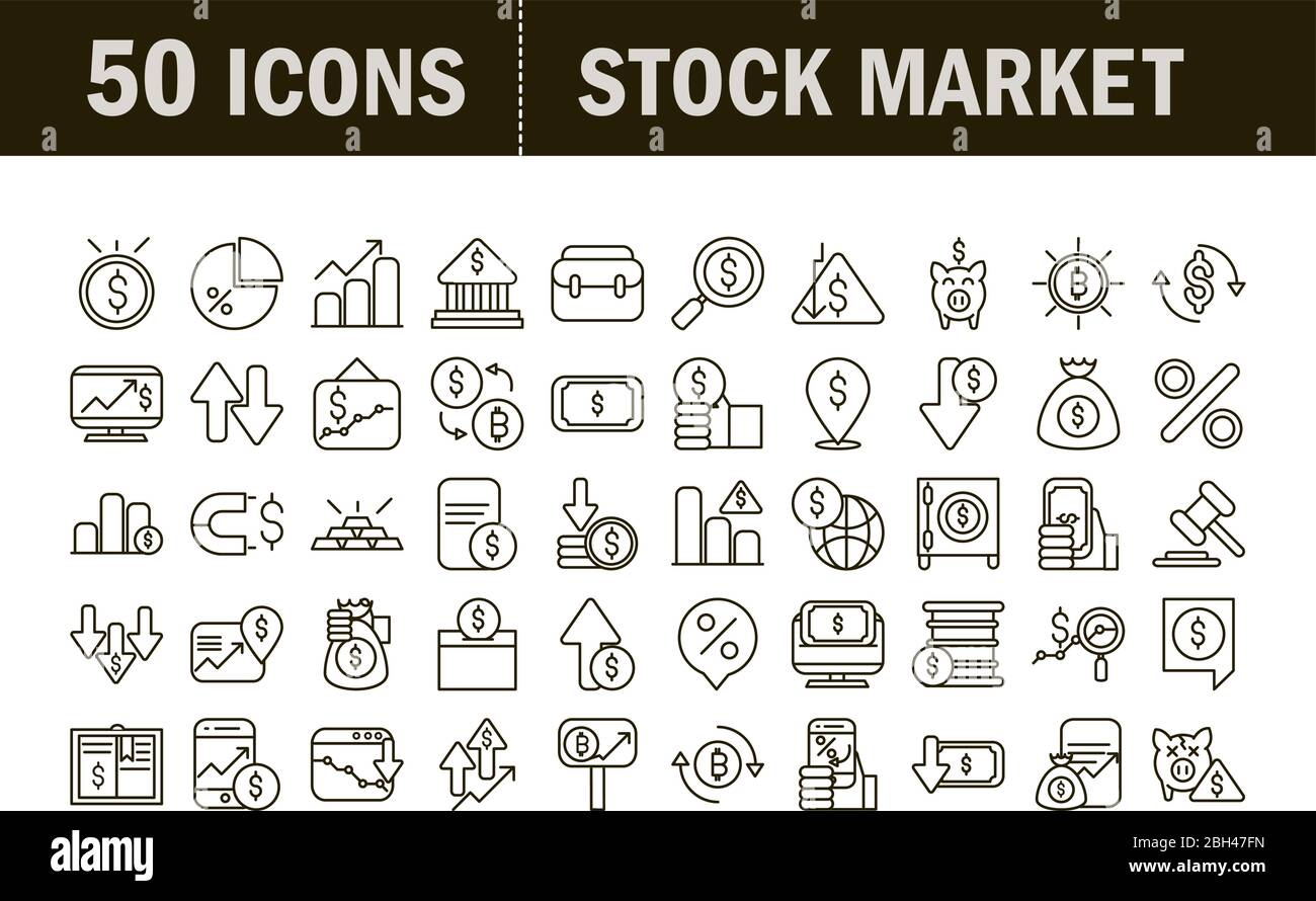 stock market financial business economy money icons set vector ...