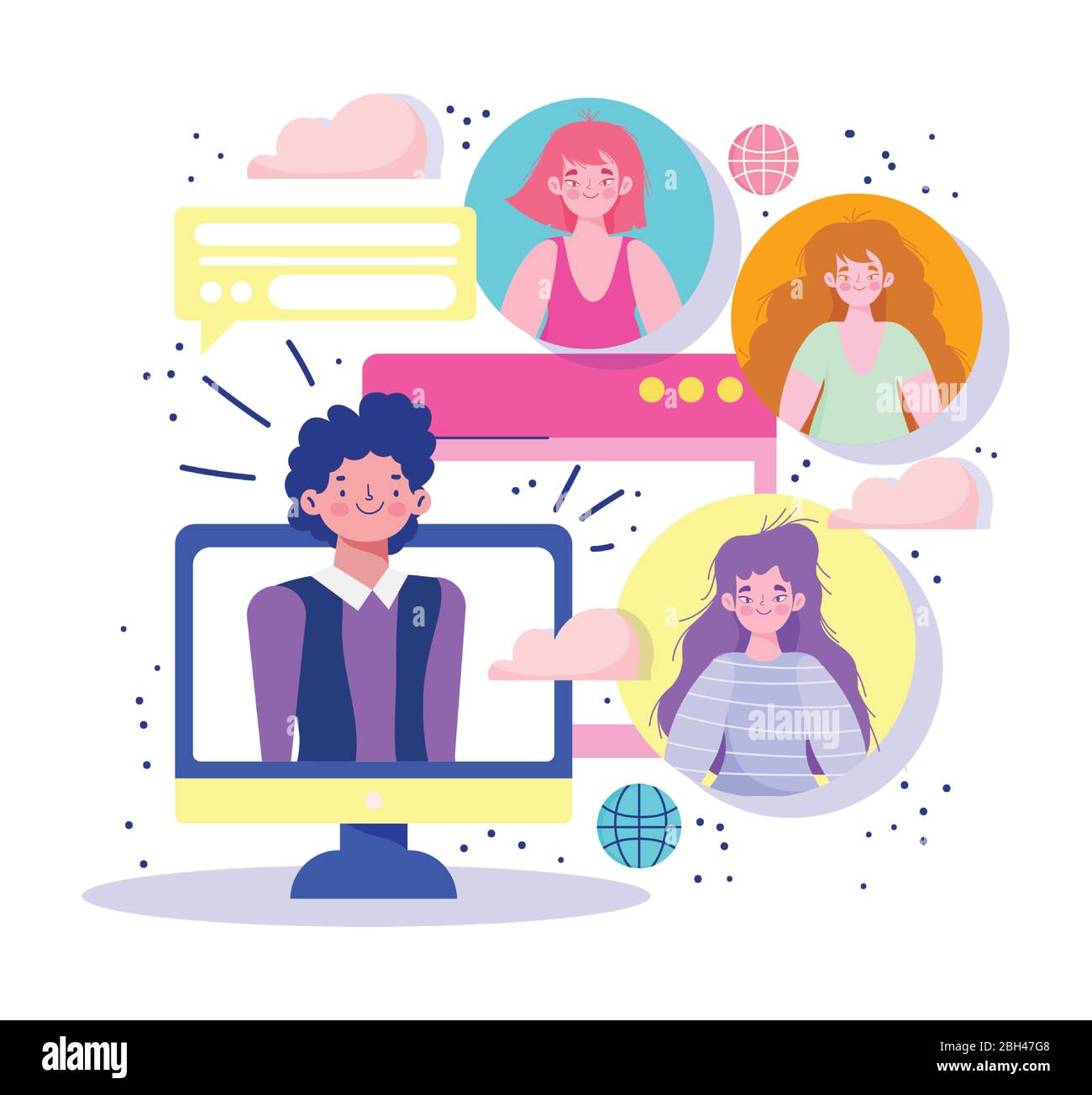 meeting online, people partnership computer web virtual communication ...