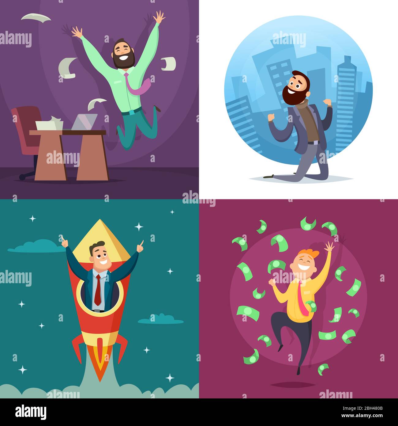 Successful funny and happy businessmen in active poses. Business ...