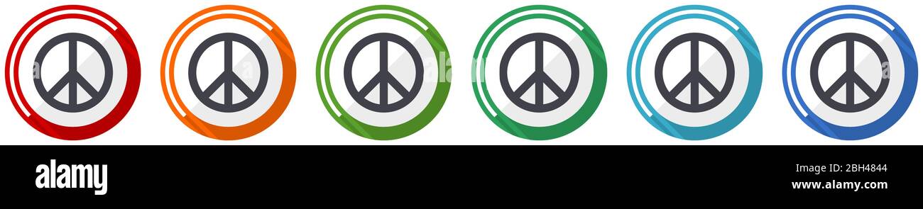Peace icon set, flat design vector illustration in 6 colors options for ...