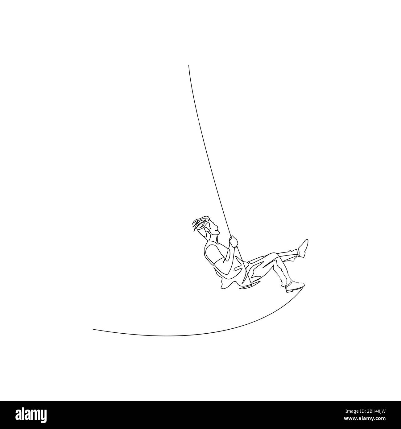 Continuous one line man swinging hard on a swing. Adults are still ...