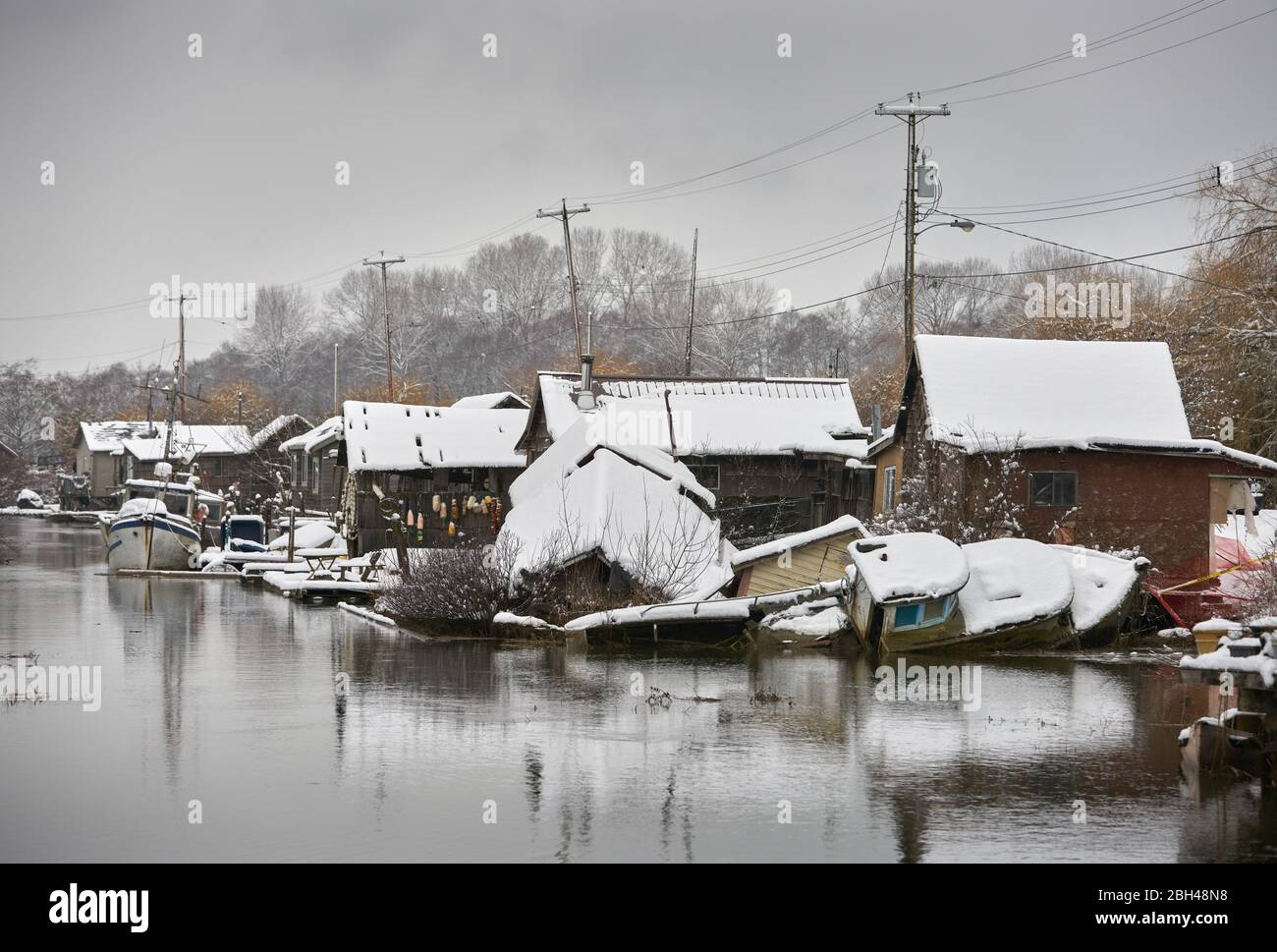 Finn Slough Winter Snow. Snow in the historic fishing settlement of ...