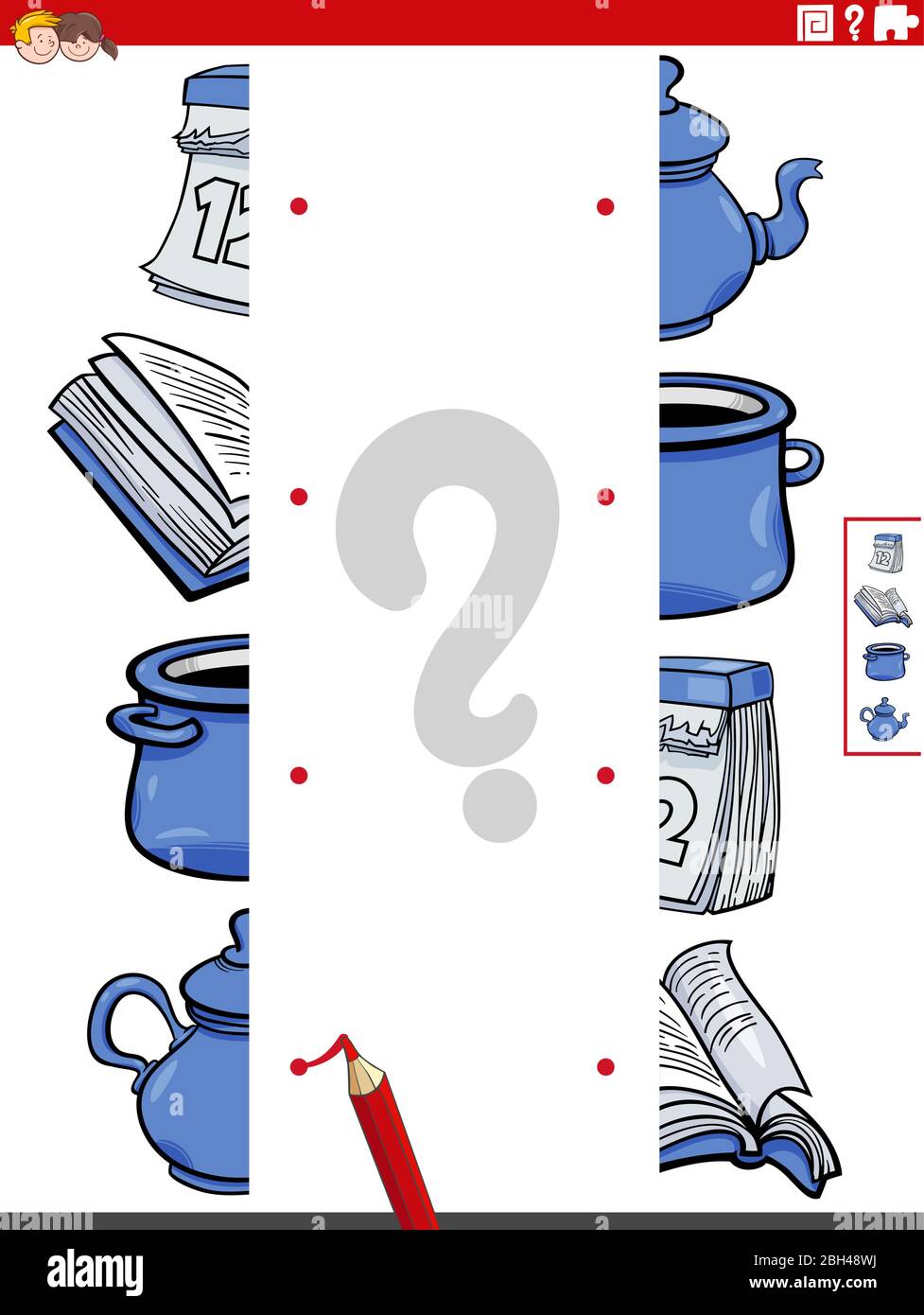 Cartoon Illustration of Educational Task of Matching Halves of Pictures ...