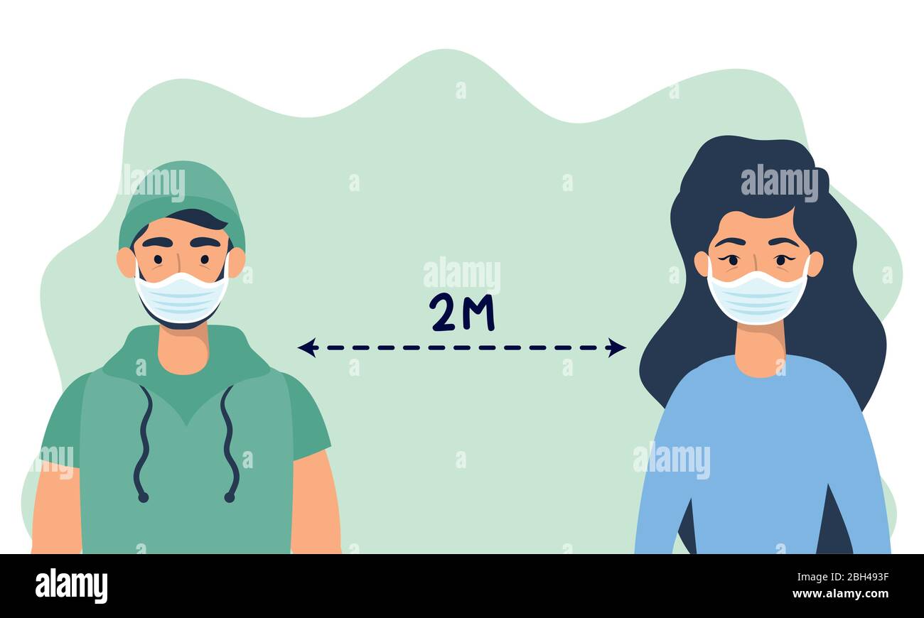 couple using face masks with social distancing for covid19 Stock Vector ...