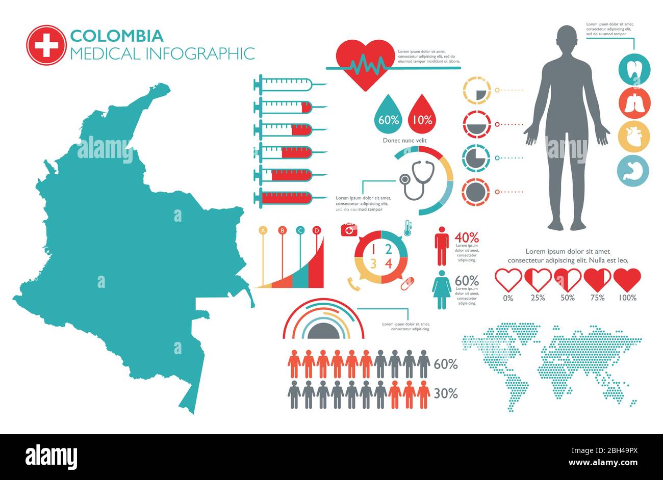 Colombia medical healthcare infographic template with map and multiple ...