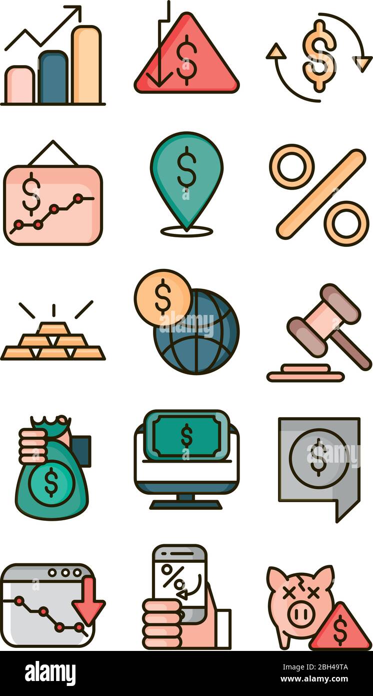 stock market financial business economy money icons set vector ...