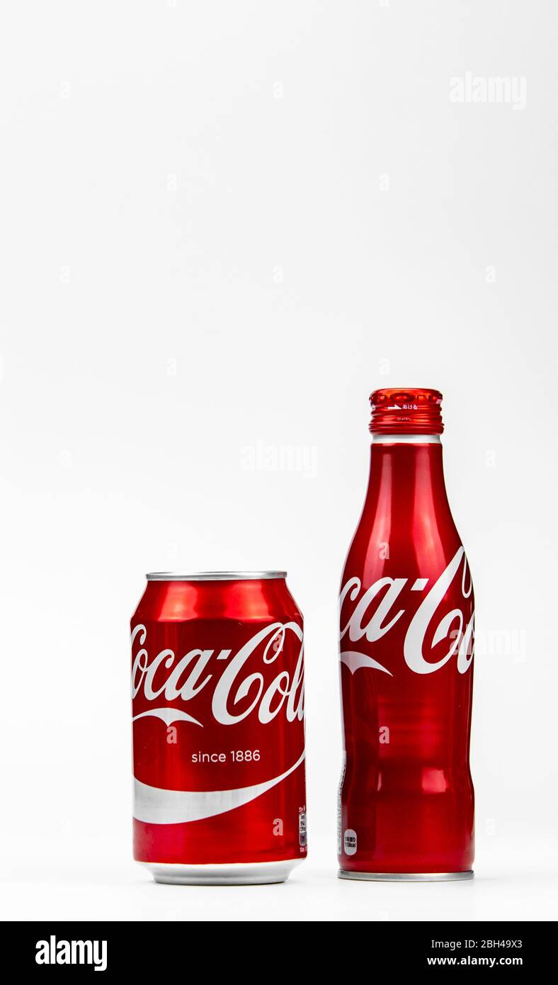 New York, USA 11.01.2020 Coca-Cola aluminum recyclable bottle and can ...